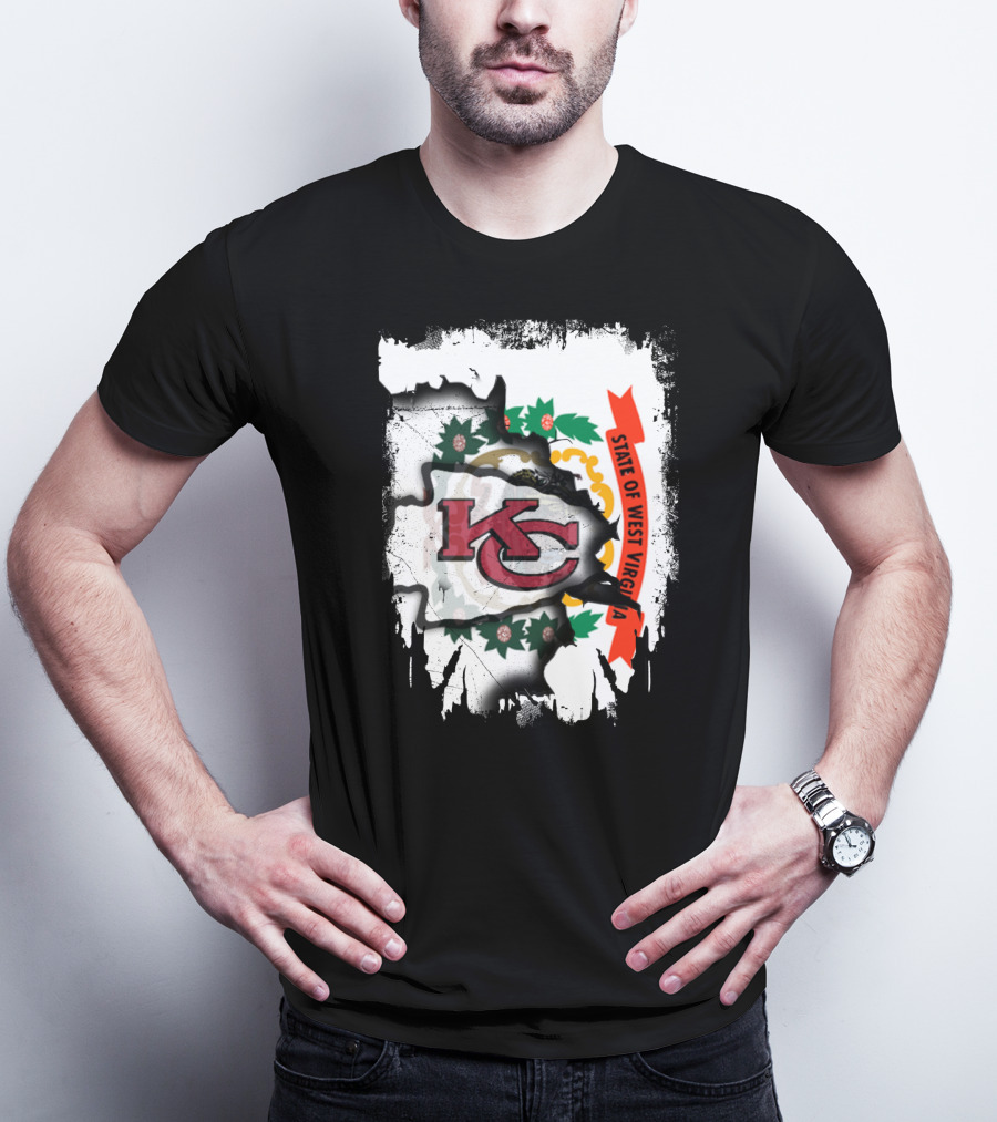 State Of West Virginia Torn KC Chiefs Logo Chiefs Fans T-Shirt