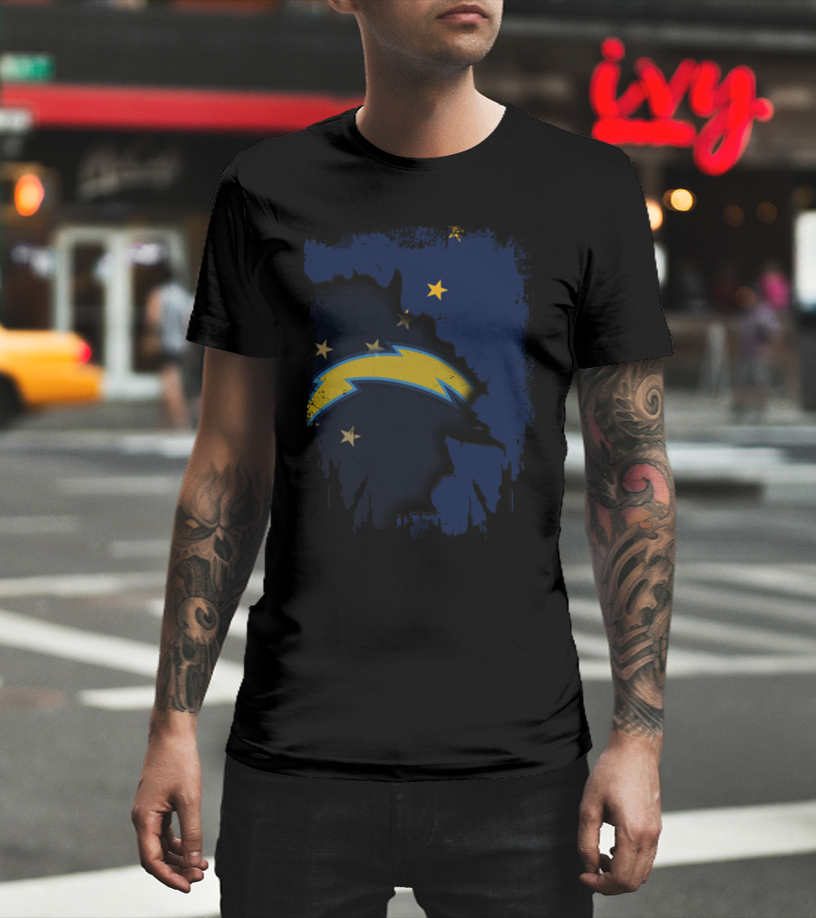 Alaska And Los Angeles Chargers Lightning Bolt Logo Fusion T-Shirt