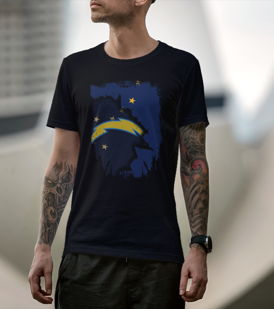 Alaska And Los Angeles Chargers Lightning Bolt Logo Fusion T-Shirt