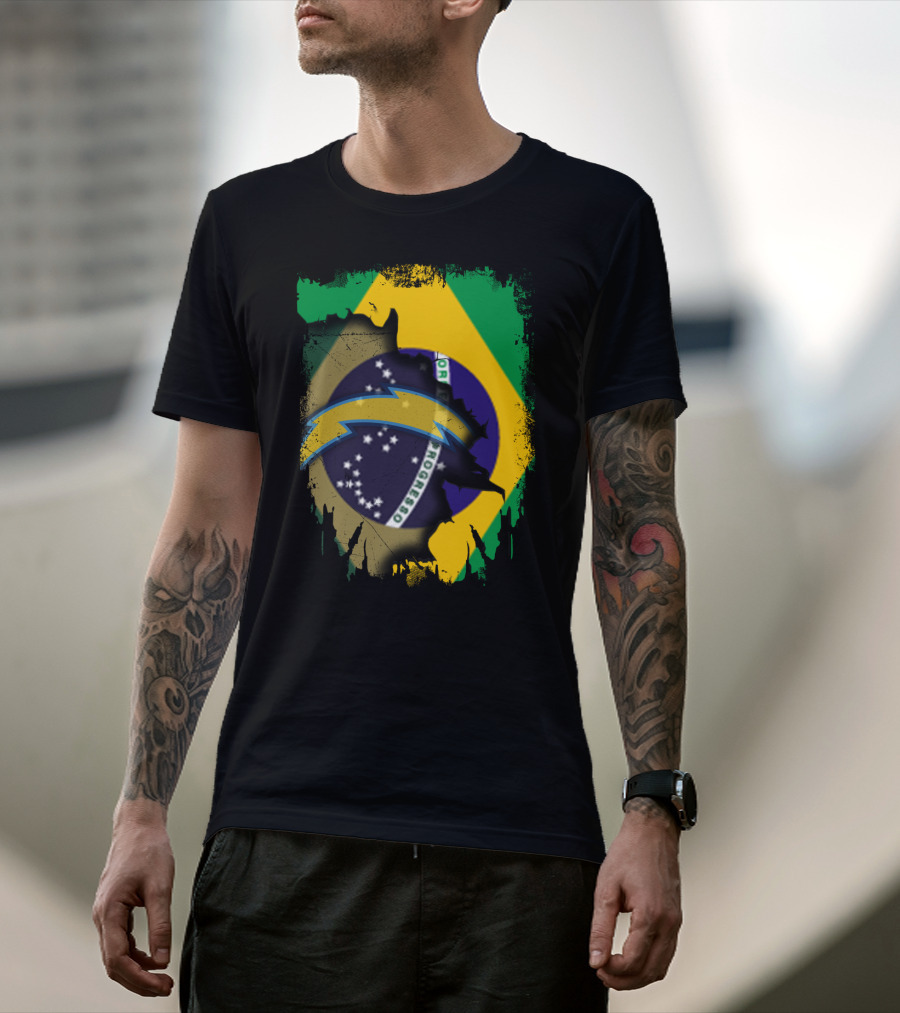 Brazilian Flag With Chargers Logo Fusion T-Shirt