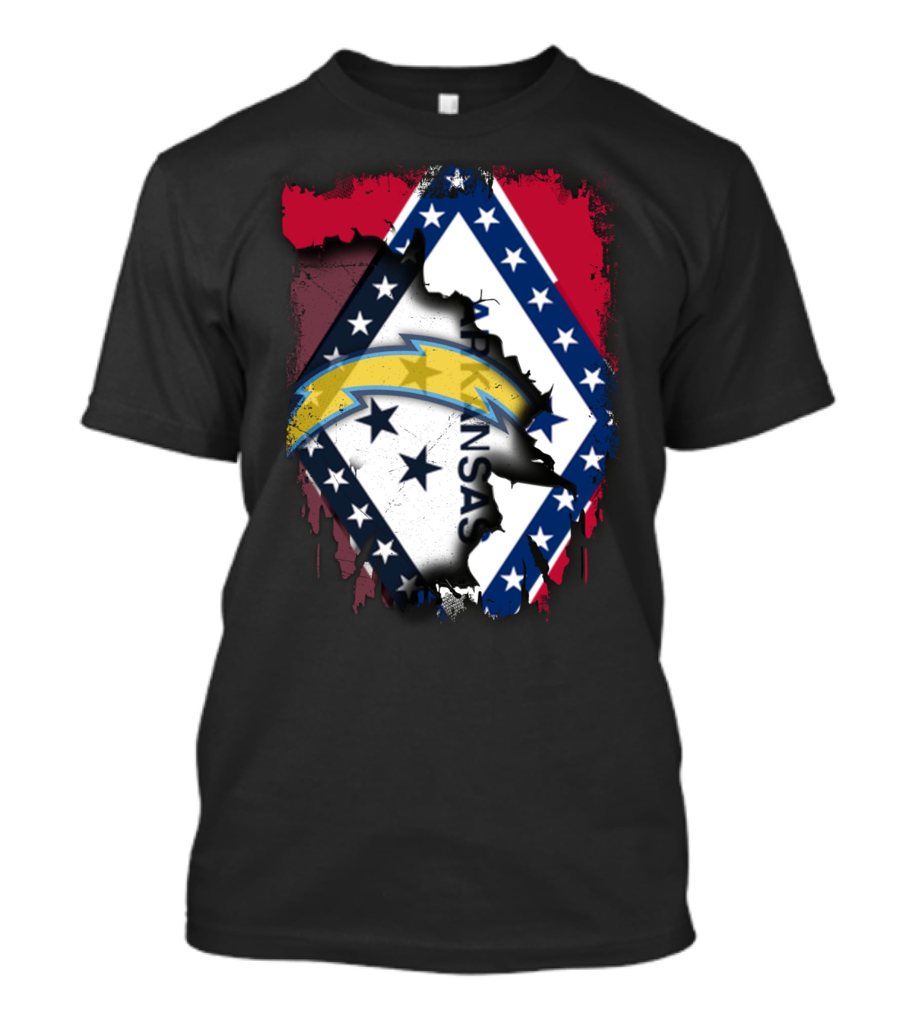 Arkansas Flag Torn With Chargers T-Shirt