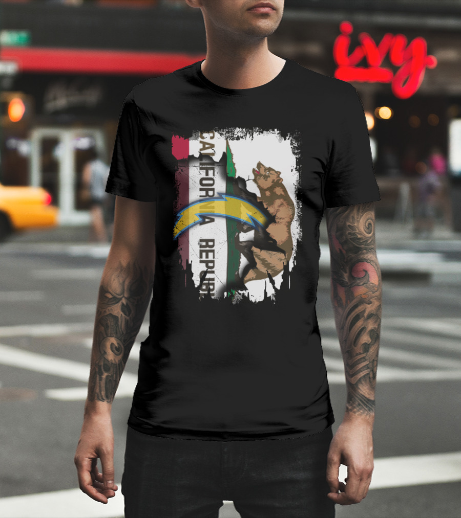 California Republic With Chargers Logo And Bear T-Shirt