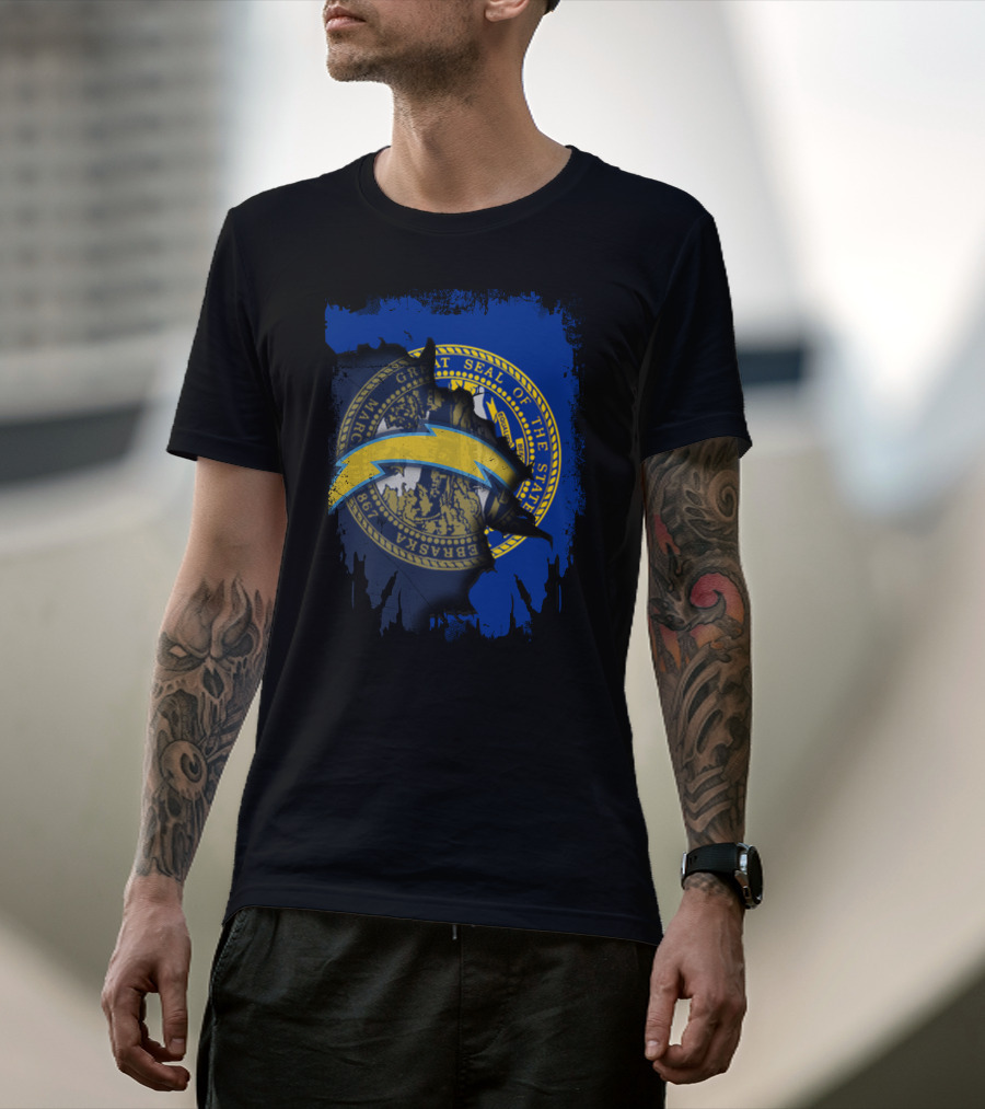 Nebraska State Seal With Chargers Lightning Bolt T-Shirt