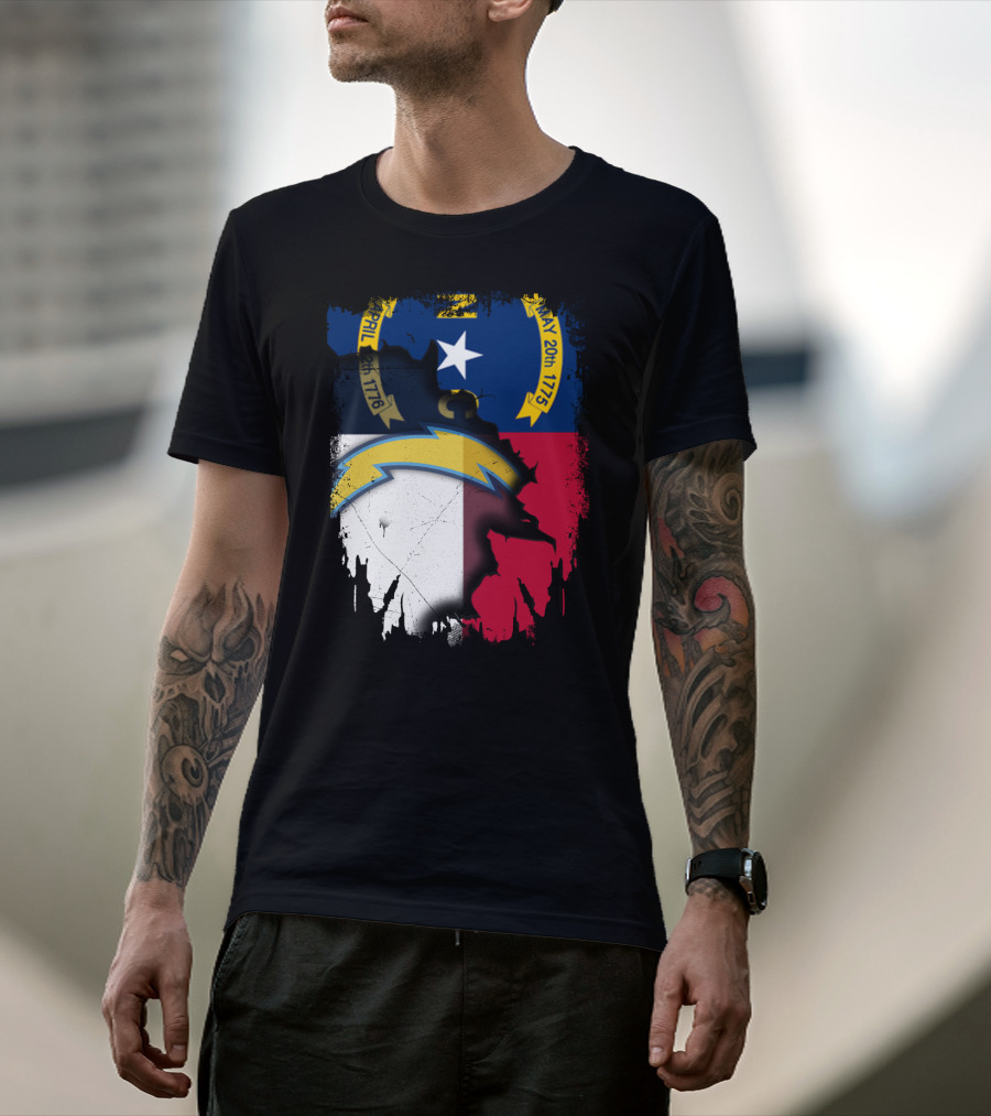 Together North Carolina State Flag With Los Angeles Chargers T-Shirt