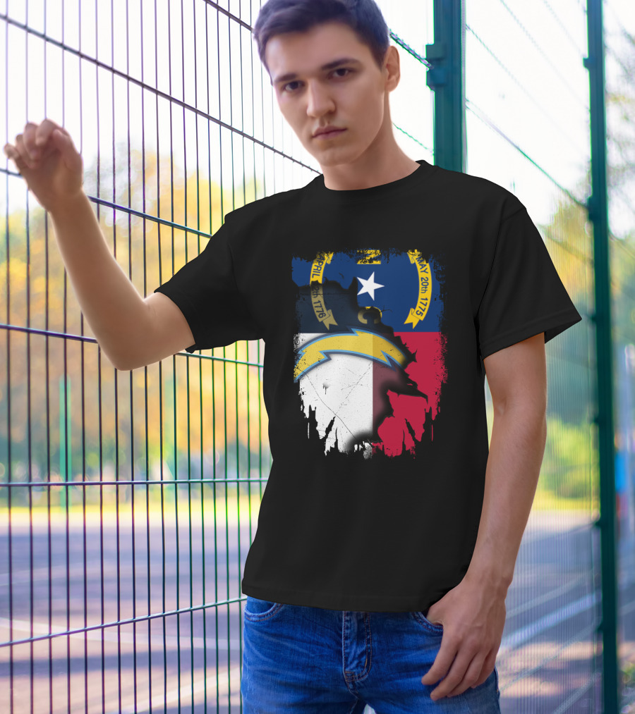 Together North Carolina State Flag With Los Angeles Chargers T-Shirt