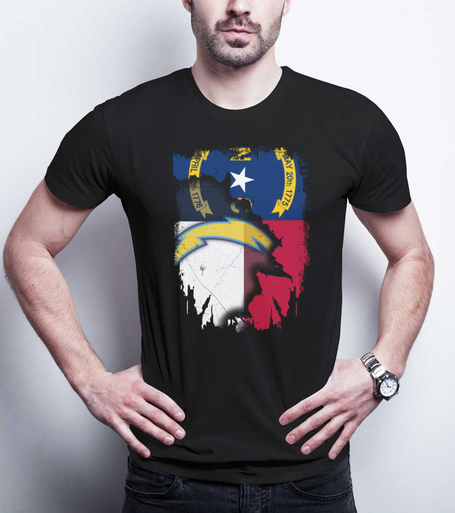 Together North Carolina State Flag With Los Angeles Chargers T-Shirt