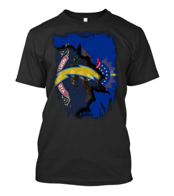 North Dakota State Flag With Chargers Bolt T-Shirt