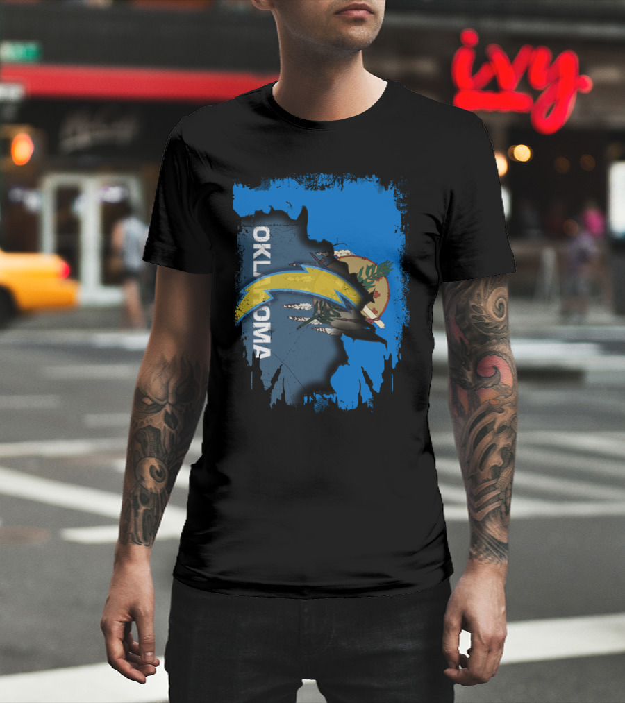 Oklahoma State Flag With Chargers Logo Overlay T-Shirt