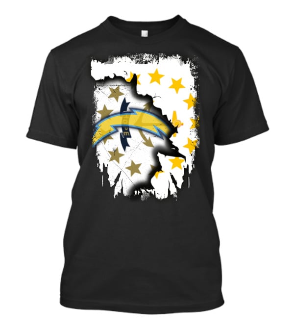 Rhode Island Map With Chargers Logo And Stars T-Shirt