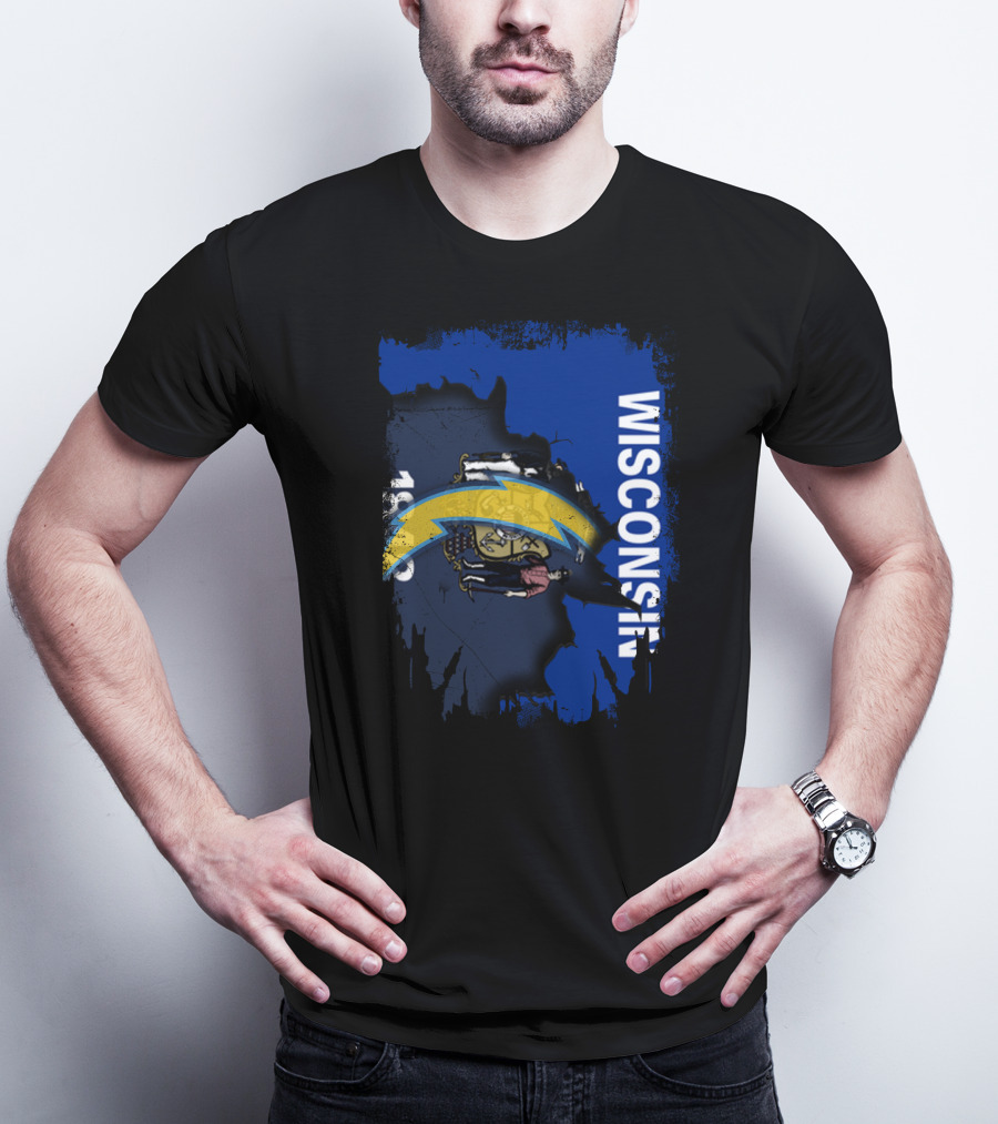 Wisconsin State Outline With Chargers Bolt And Seal T-Shirt