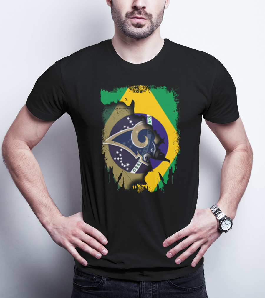 Rams Logo Intertwined With Brazilian Flag T-Shirt