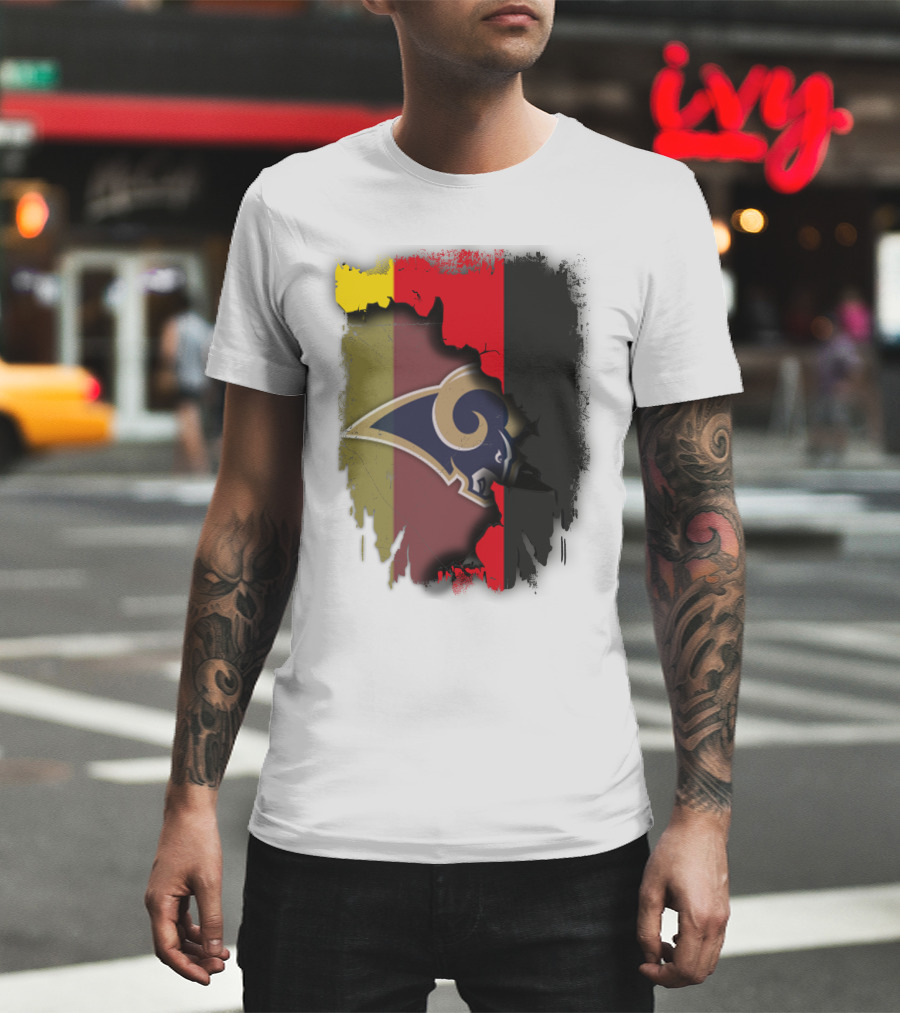 Germany Flag Grunge Style With Rams NFL Team T-Shirt