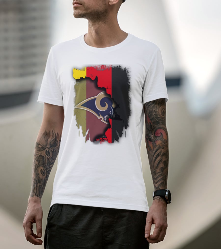 Germany Flag Grunge Style With Rams NFL Team T-Shirt