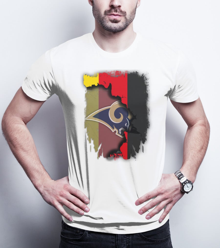 Germany Flag Grunge Style With Rams NFL Team T-Shirt