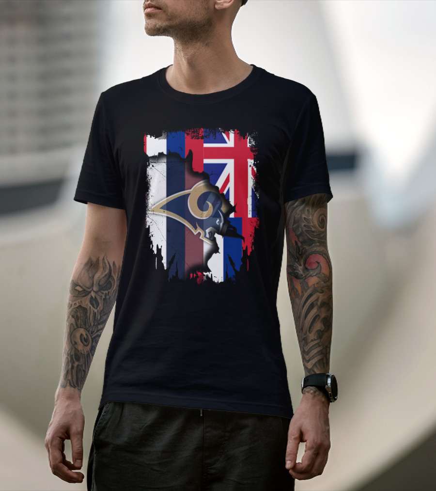 Together Hawaii Rams With Union Jack Flag Background T-Shirt