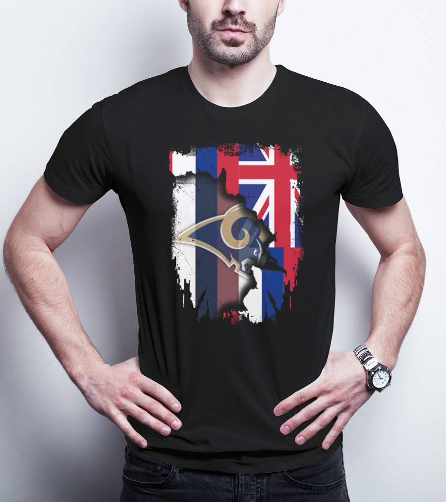 Together Hawaii Rams With Union Jack Flag Background T-Shirt