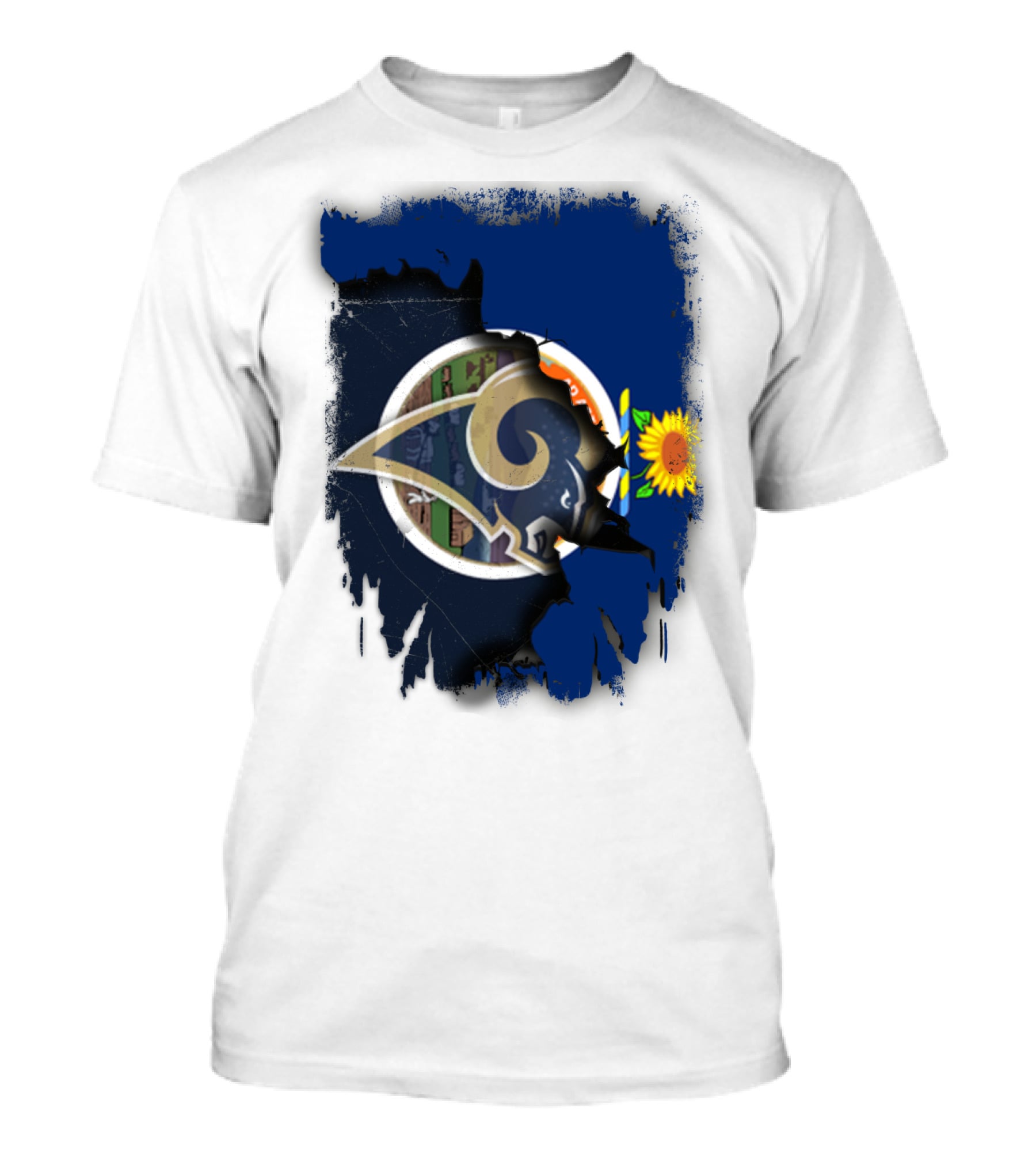 Kansas State Flag And Los Angeles Rams Logo With Sunflower T-Shirt
