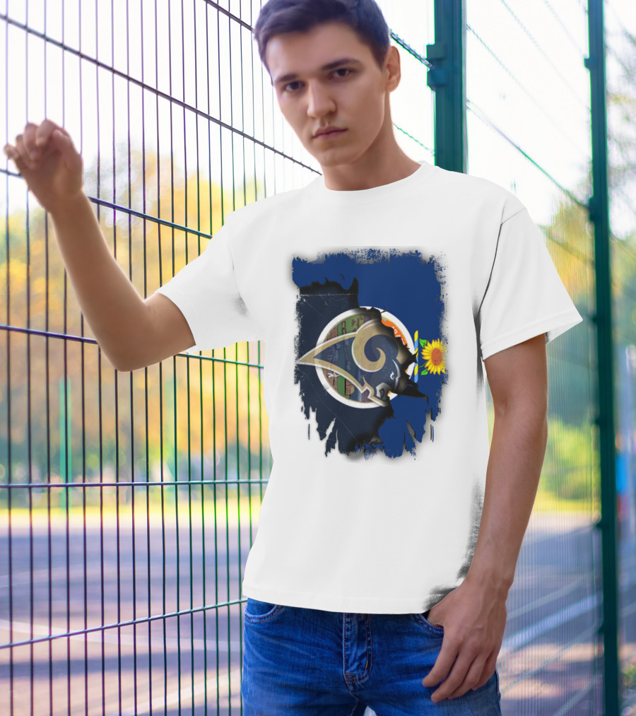 Kansas State Flag And Los Angeles Rams Logo With Sunflower T-Shirt