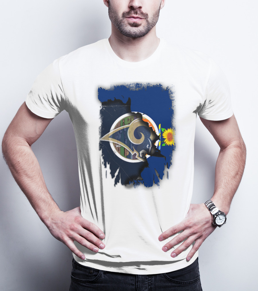 Kansas State Flag And Los Angeles Rams Logo With Sunflower T-Shirt