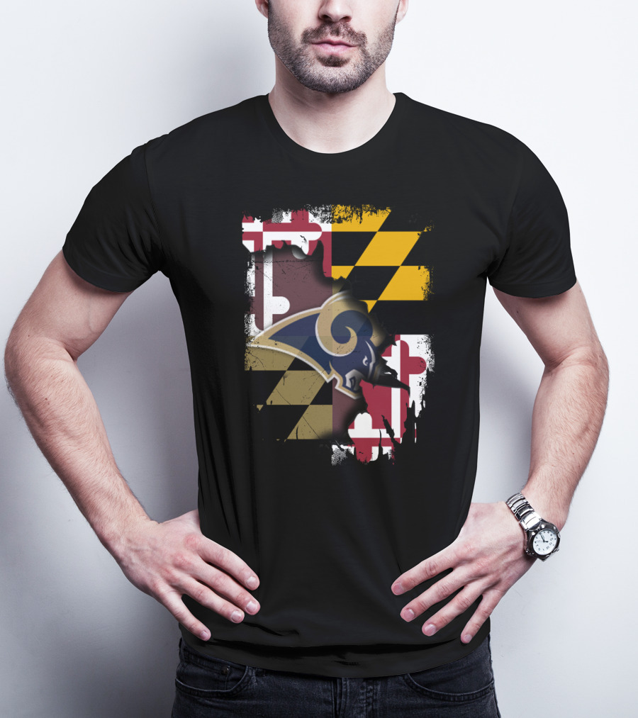 Maryland Flag With Rams Logo Together T-Shirt
