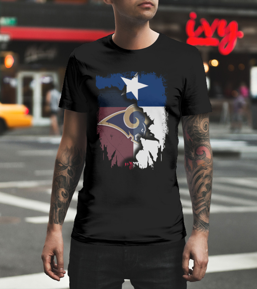 Texas State Flag And Los Angeles Rams Logo United T-Shirt