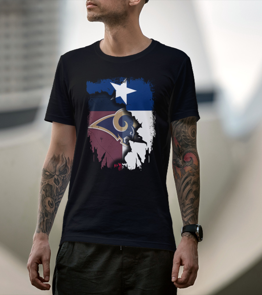 Texas State Flag And Los Angeles Rams Logo United T-Shirt