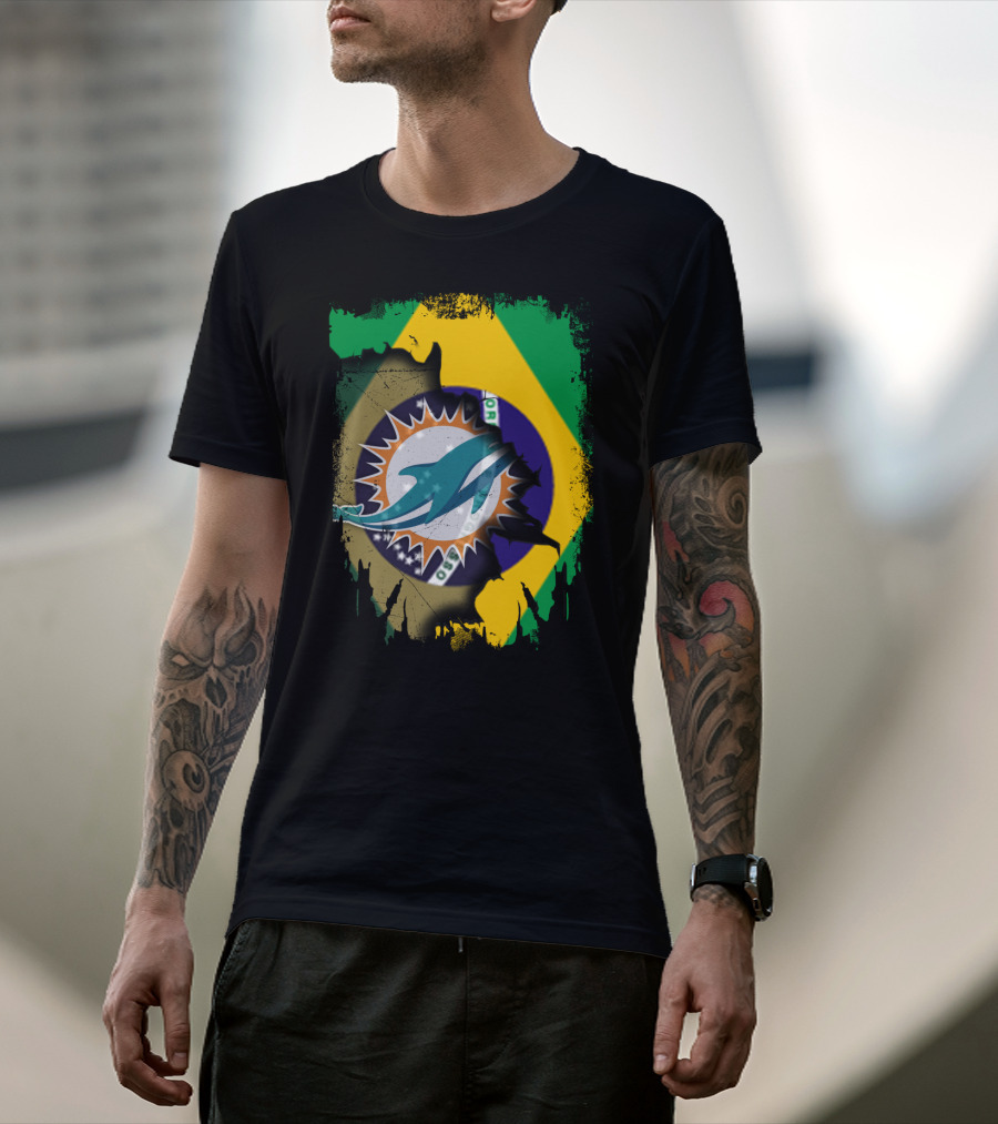 Brazilian Flag With Dolphins Logo Fusion T-Shirt