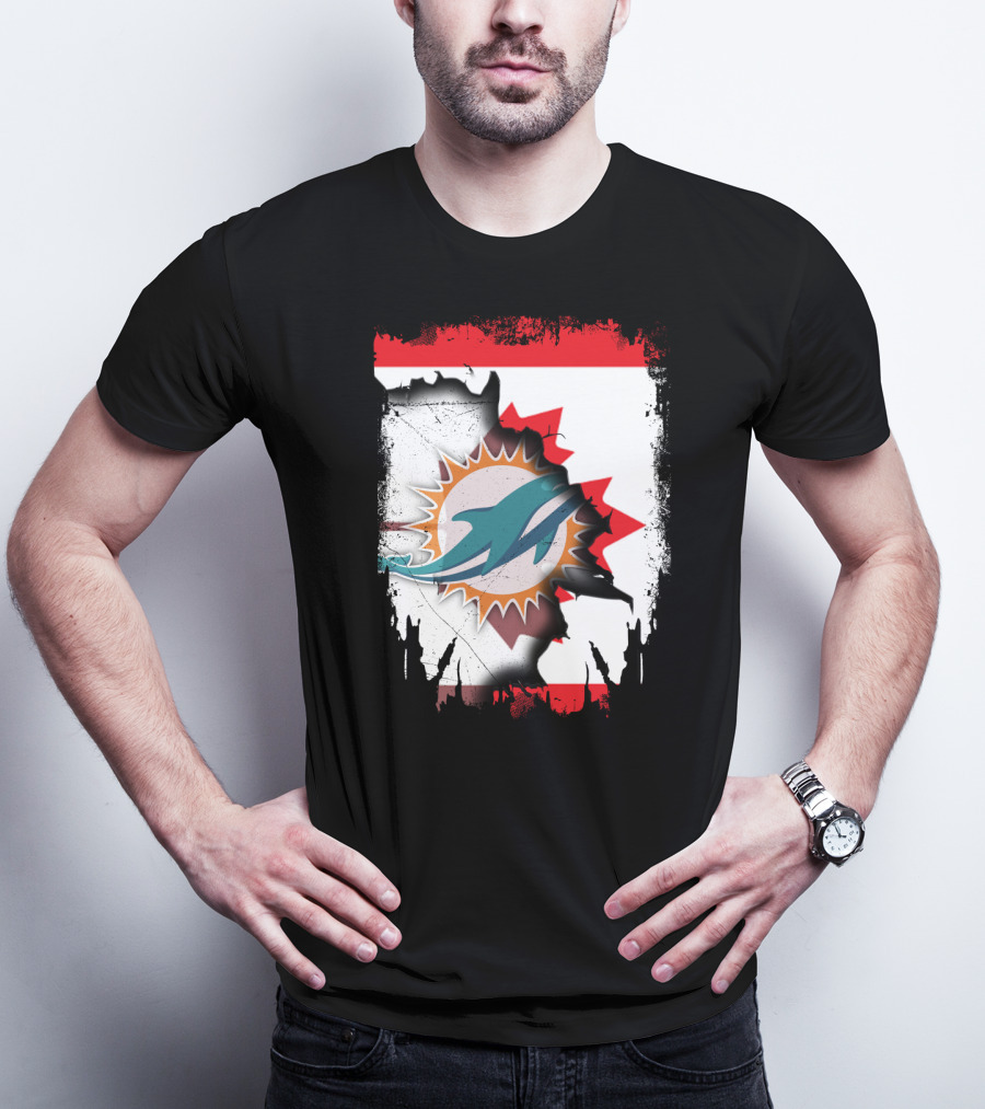 Canada Miami Dolphins Flag Symbol Fusion T-Shirt