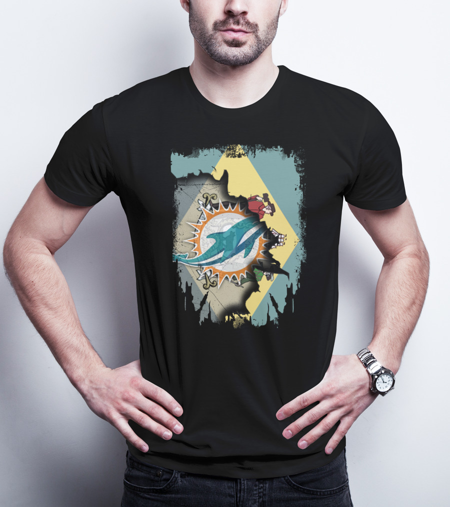 Delaware Dolphins Football Flag Fusion T-Shirt