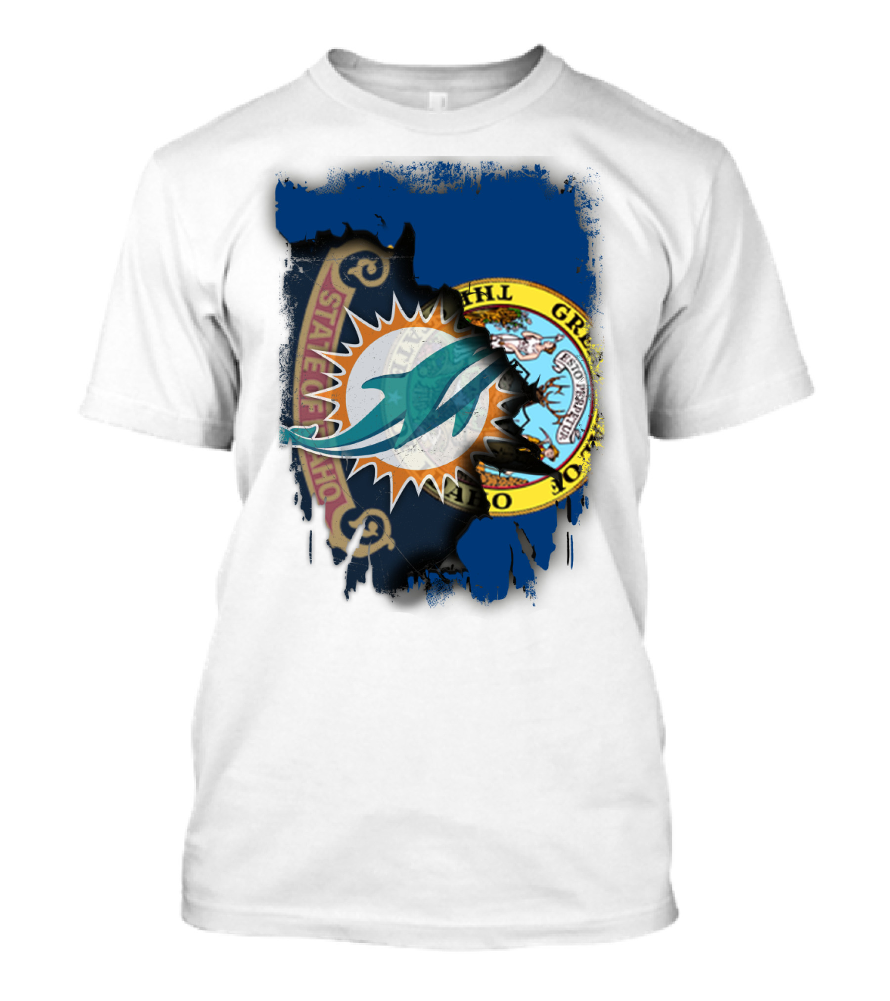 Idaho State Seal Blending With Miami Dolphins T-Shirt