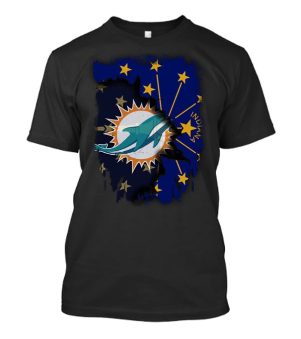 Indiana State Stars With Miami Dolphins Logo Fusion T-Shirt