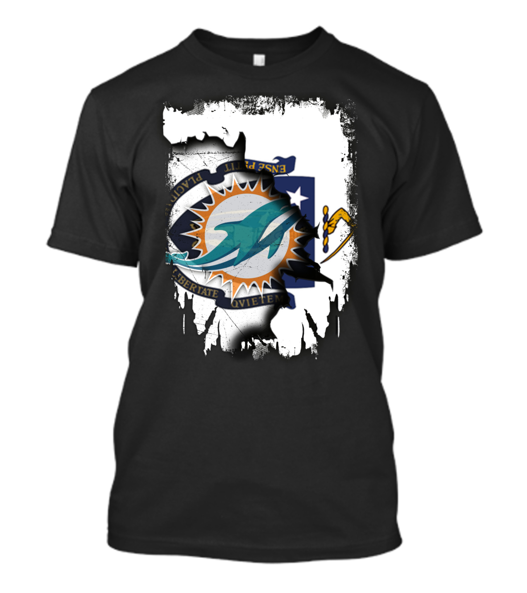 Massachusetts State Crest With Miami Dolphins Logo Integration T-Shirt