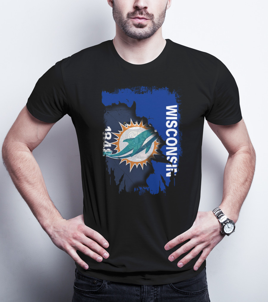 Wisconsin Miami Dolphins 1848 Flag Inspiration T-Shirt