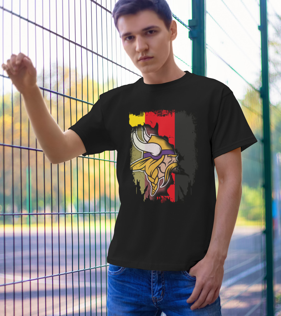 Together Germany With Vikings Logo And Flag Fusion T-Shirt