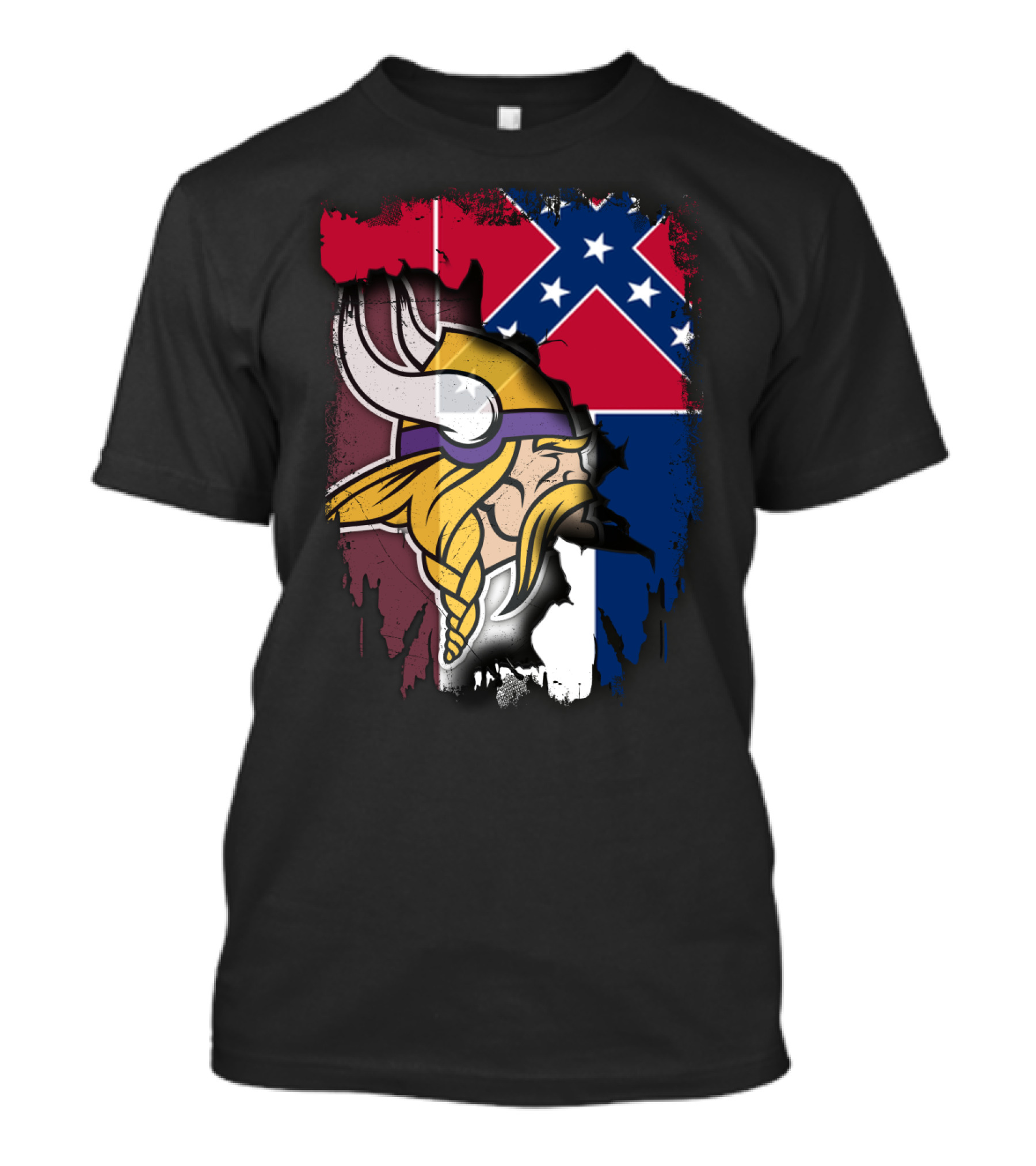 Mississippi Vikings Confederate Flag Viking Head Together T-Shirt