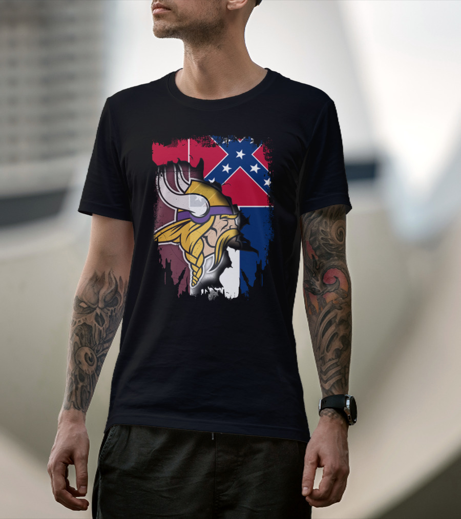 Mississippi Vikings Confederate Flag Viking Head Together T-Shirt
