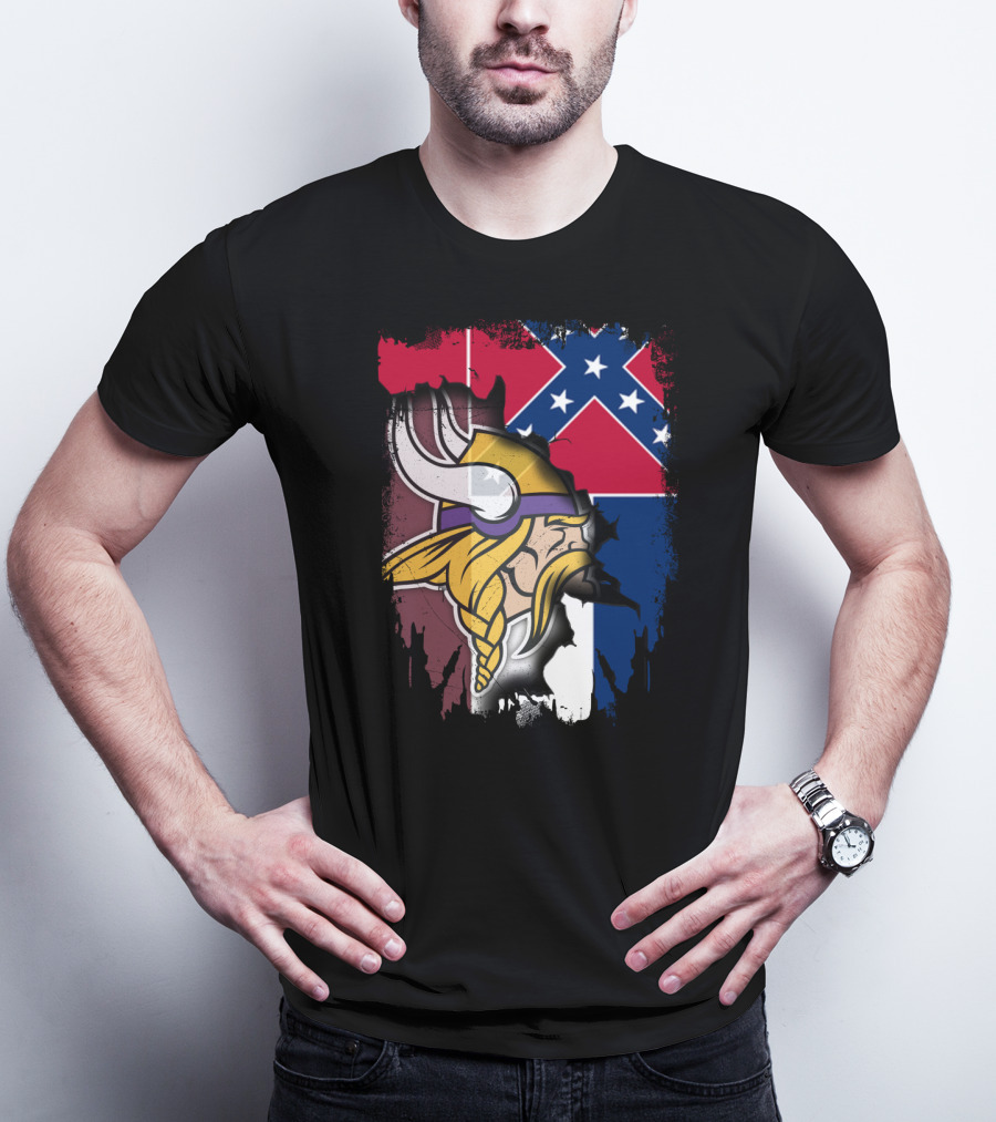 Mississippi Vikings Confederate Flag Viking Head Together T-Shirt