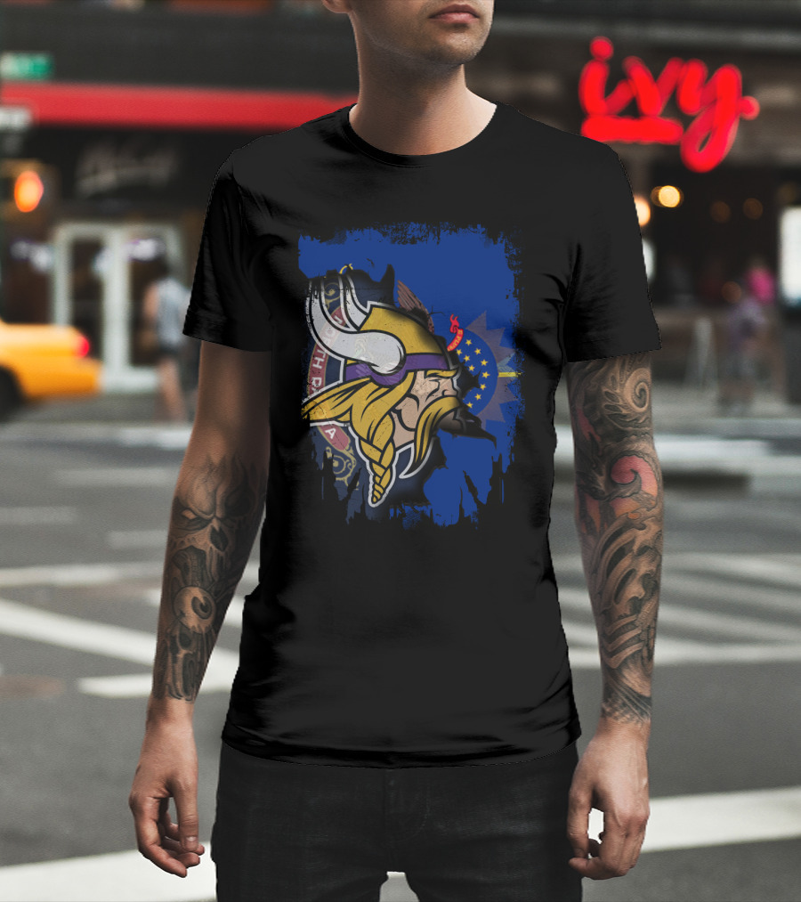 Vikings North Dakota Flag Fusion T-Shirt