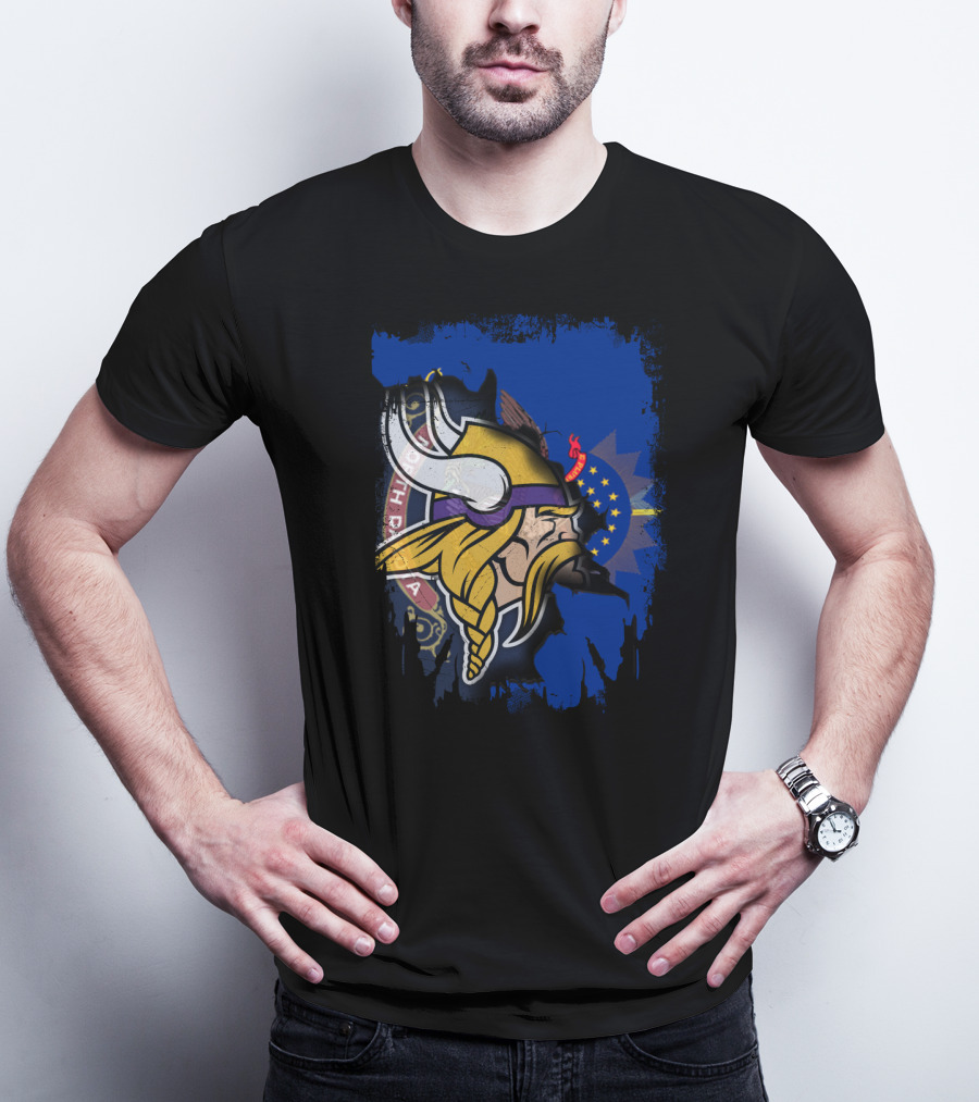 Vikings North Dakota Flag Fusion T-Shirt
