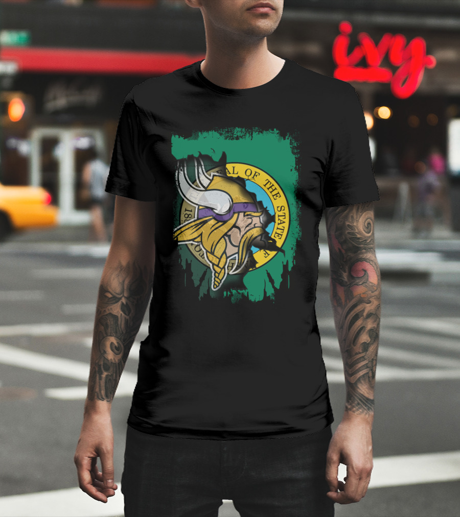 Washington State Seal With Vikings Head T-Shirt
