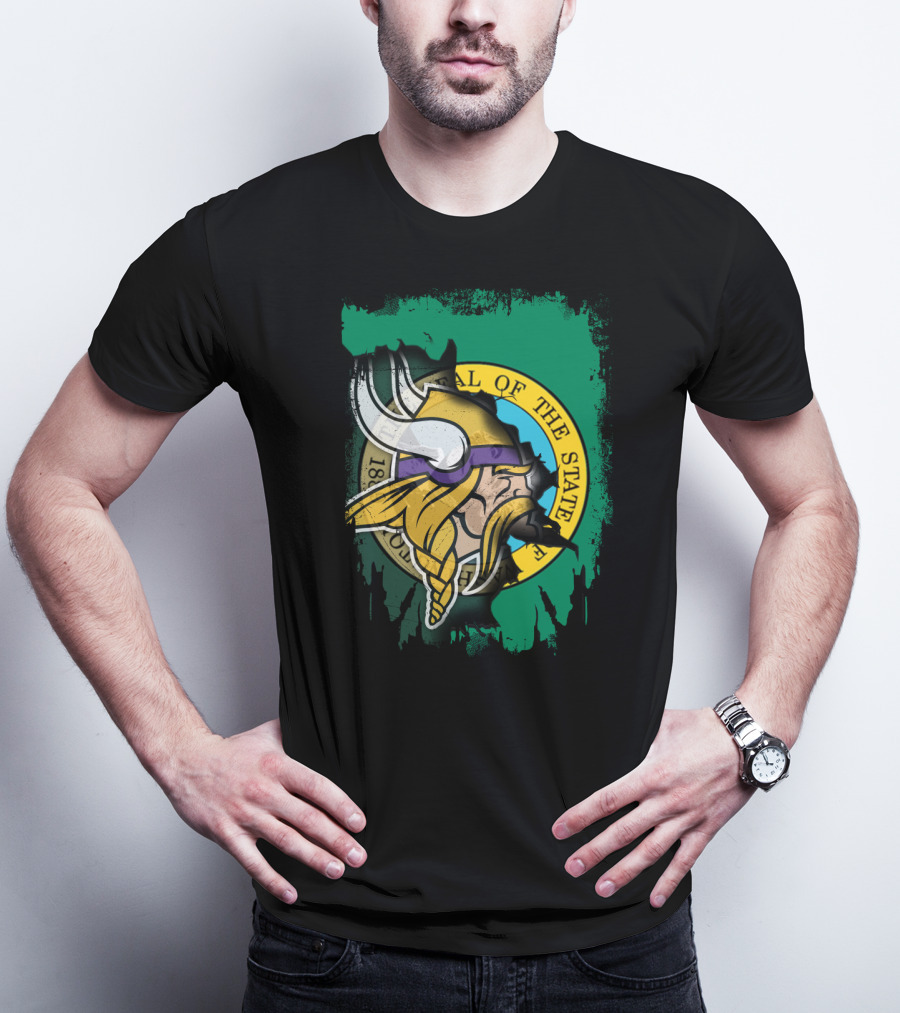 Washington State Seal With Vikings Head T-Shirt