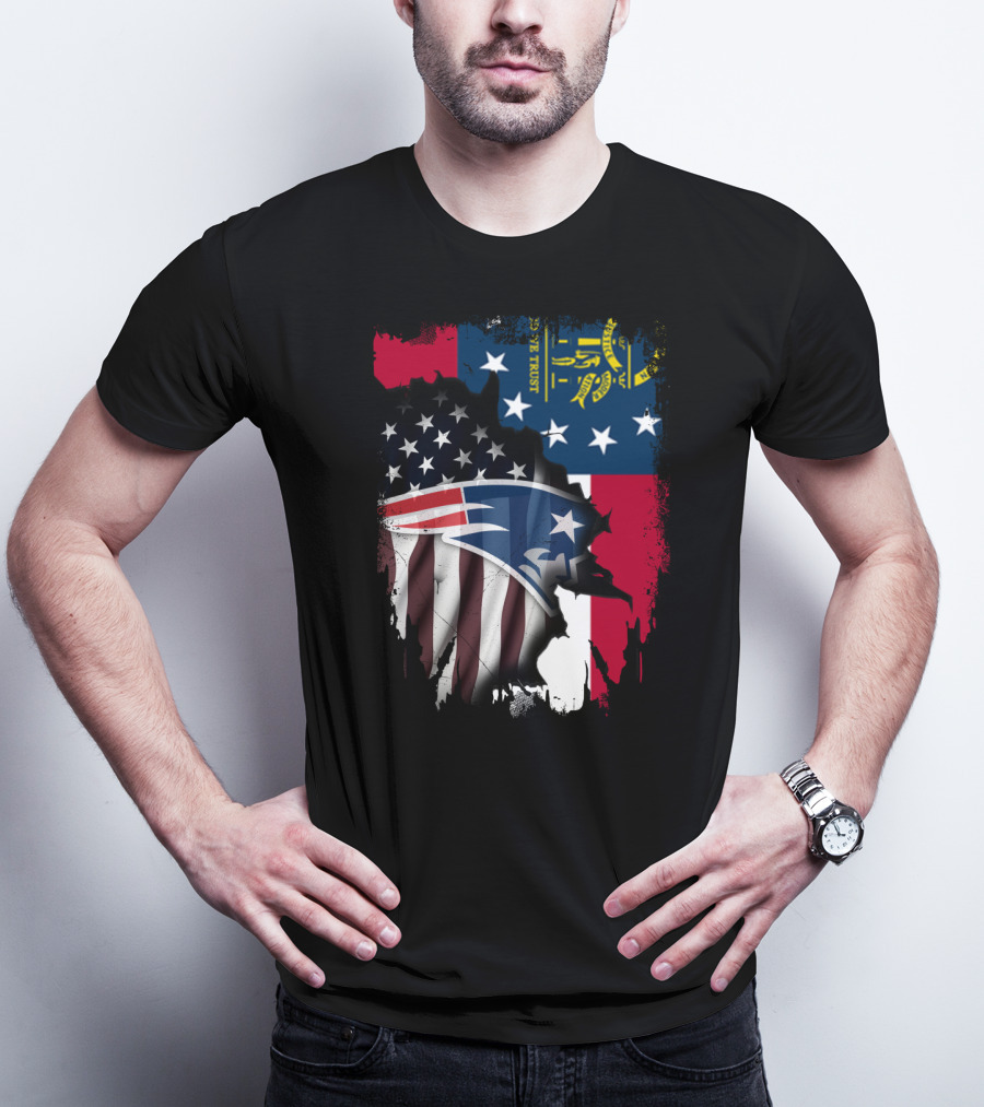Georgia State Flag New England Patriots American Flag Fusion T-Shirt
