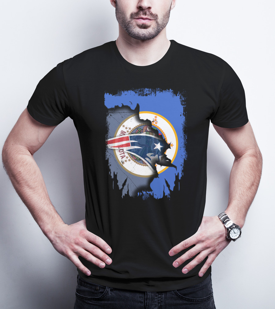Minnesota State Flag With New England Patriots Logo Overlay T-Shirt
