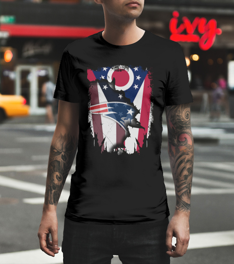 Ohio Flag With New England Patriots Logo Integration T-Shirt