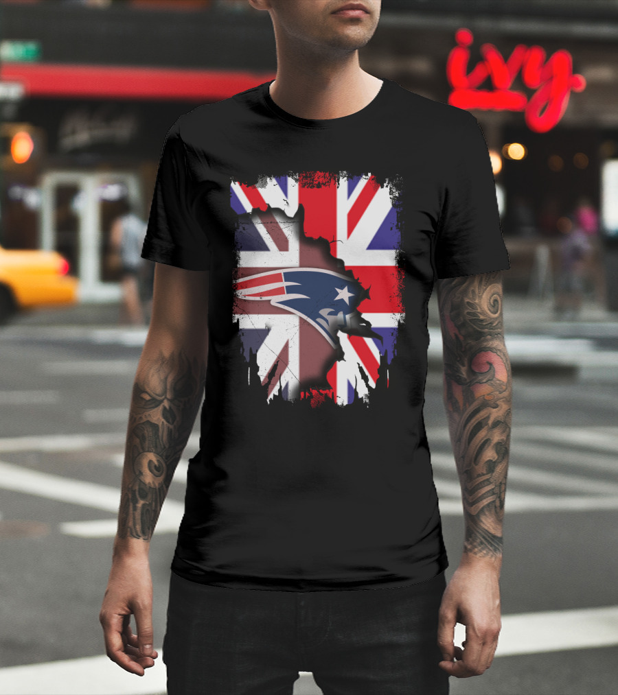 Union Jack And New England Patriots United Together T-Shirt