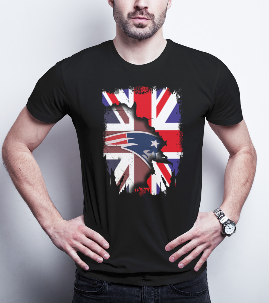 Union Jack And New England Patriots United Together T-Shirt