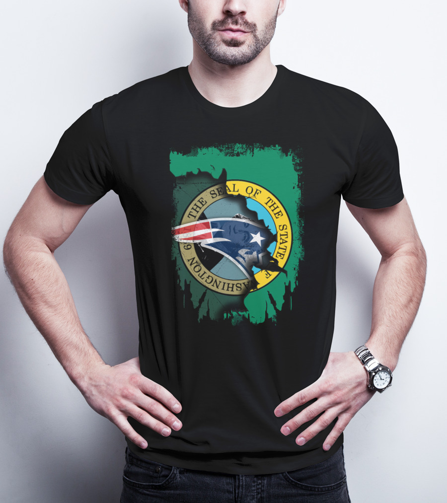 The Seal Of The State Of Washington With Patriots Logo Fusion T-Shirt
