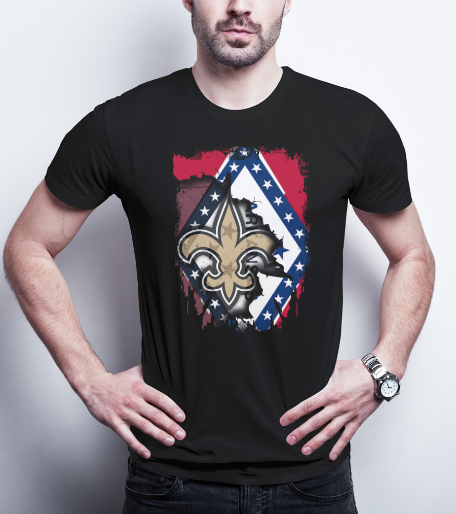 Arkansas Flag With New Orleans Saints Fleur-de-Lis T-Shirt