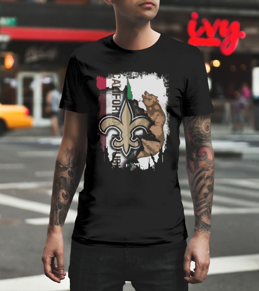 California Republic Fleur-de-Lis Saints Bear Flag Fusion T-Shirt
