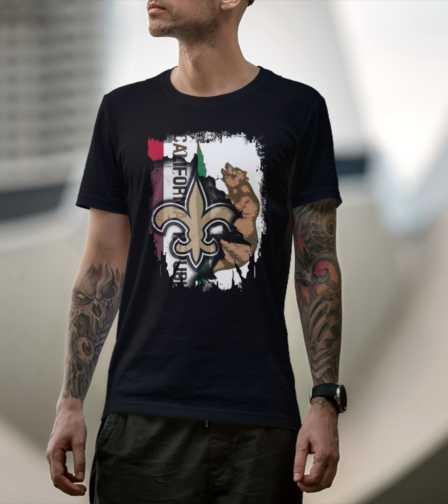 California Republic Fleur-de-Lis Saints Bear Flag Fusion T-Shirt